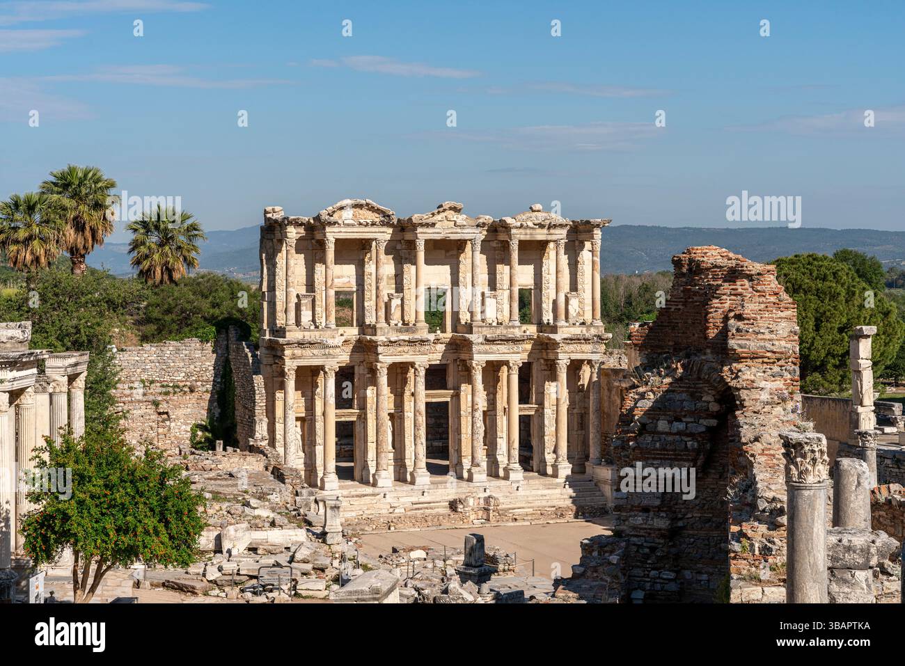 Celsus Library façade in Ephesus, with Corinthian columns and ruined ...