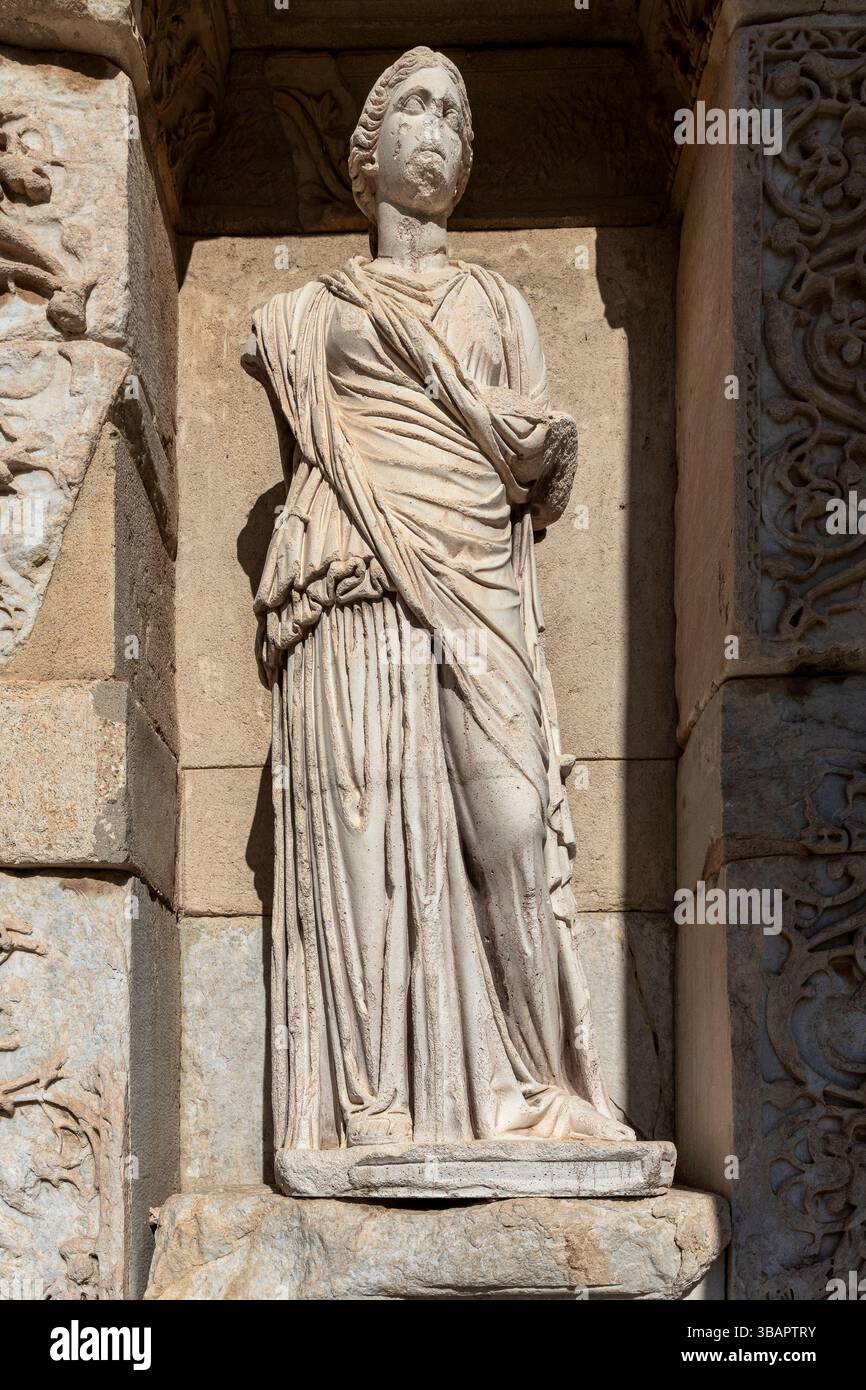 Statue of Sophia, symbol of wisdom, at the Celsus Library in Ephesus ...