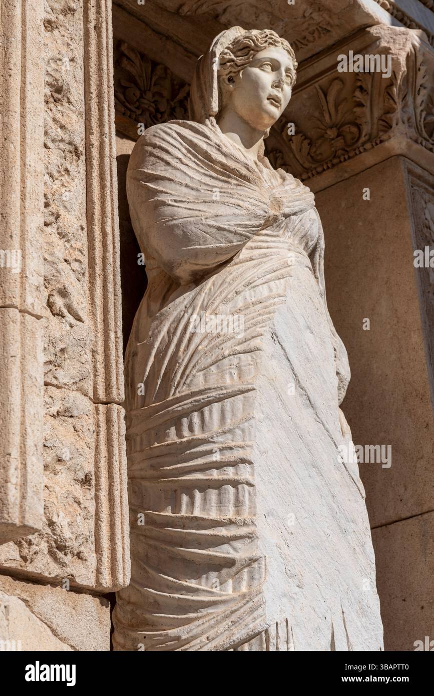 Statue of a noble woman in Ephesus' Celsus Library, showcasing Roman ...