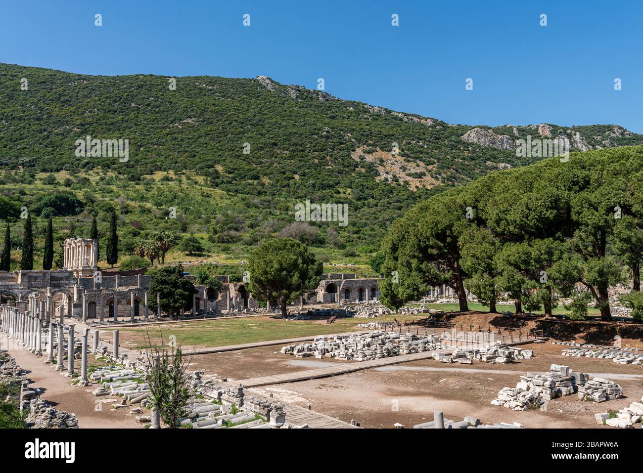 Agora, Ephesus – Basilica stoa ruins with column bases and open area ...