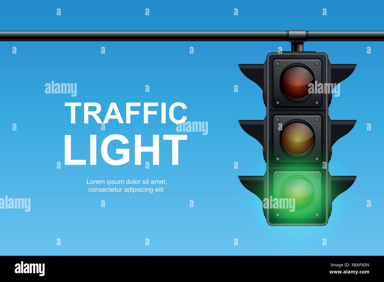 Vector Traffic Light with Green Signal on Blue Sky Background ...
