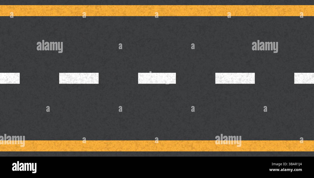 asphalt road with dashed lines and solid yellow border markings. Vector ...