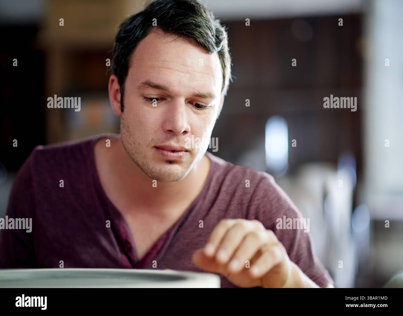 Pottery, bowl and man in studio for inspection, workshop or art process for handmade design ...