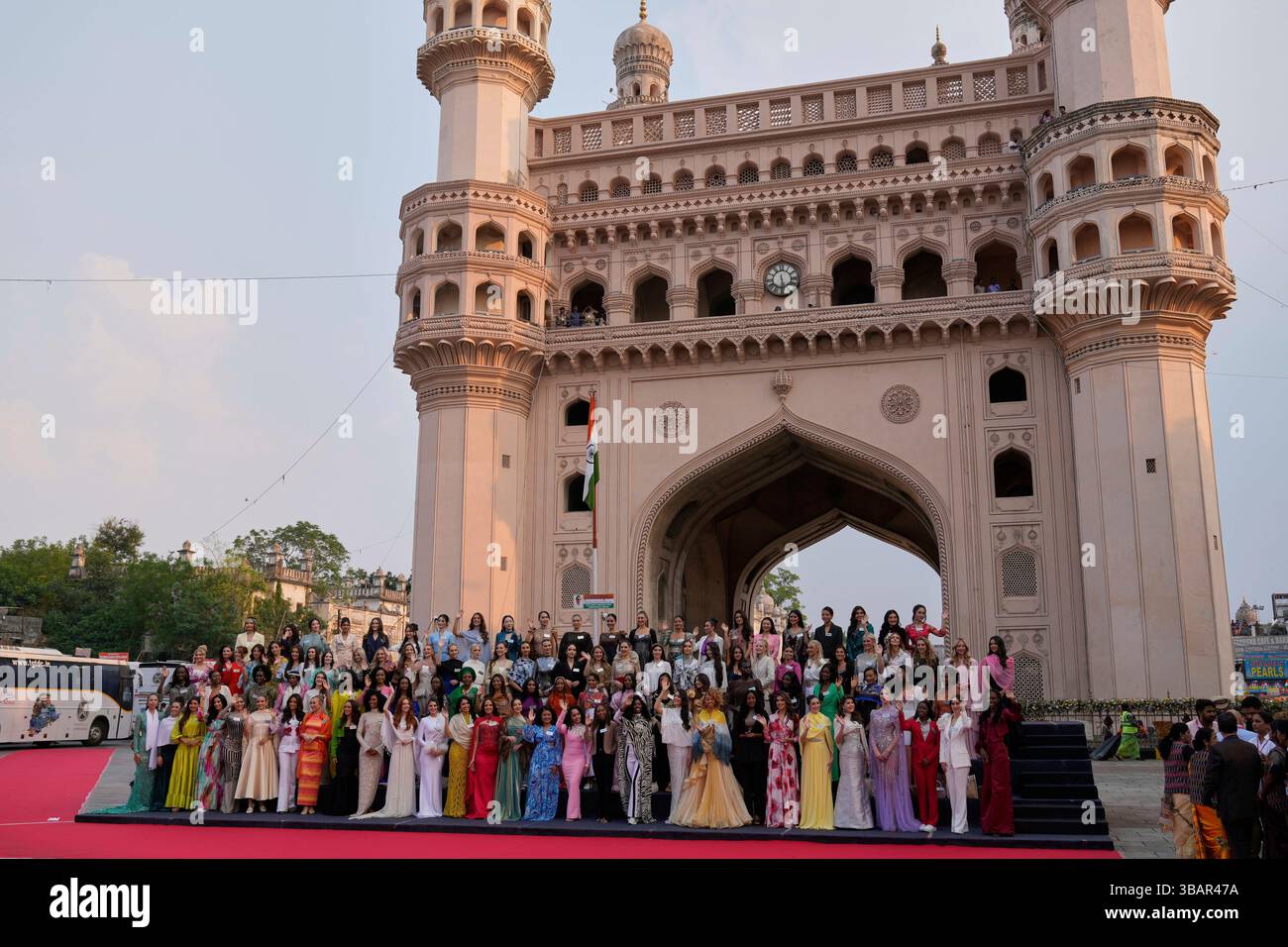 Contestants of Miss World 2025 pose for photographs in front of ...