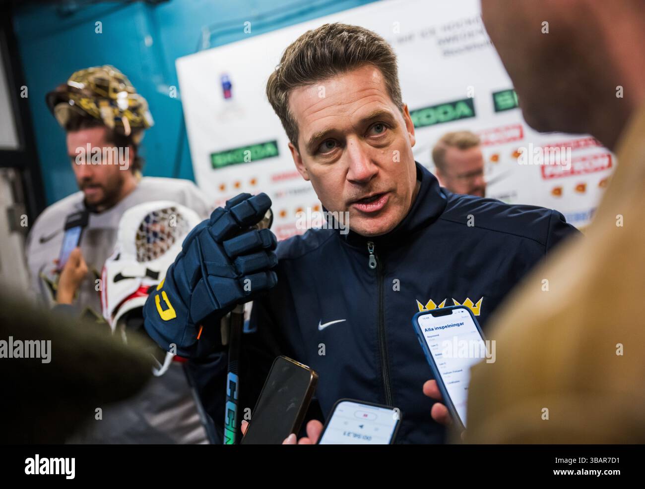 Head coach Sam Hallam of, Sweden. , . in the mixed zone after a ...