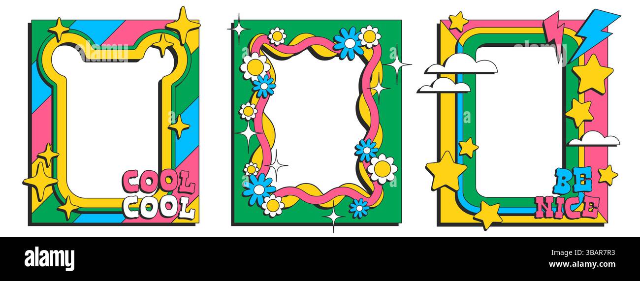 Psychedelic color frames set isolated on white background. Vector ...