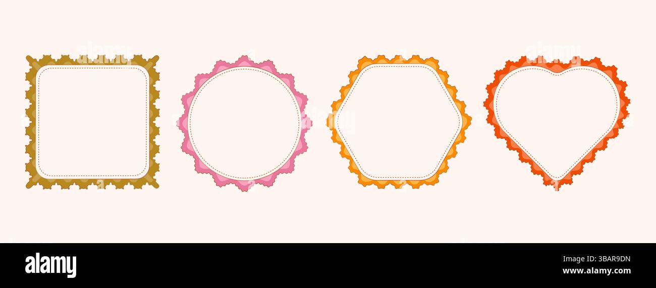 Decorative scalloped frames set - square and round, hexagonal and heart ...