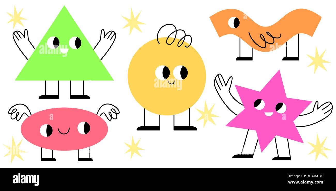 Geometric figure mascots set isolated on white background. Flat vector ...