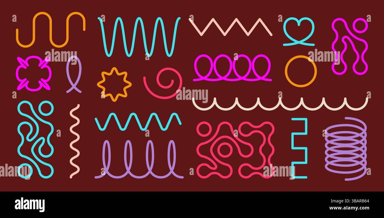 Colorful metaball and spring spiral coil elements set - flexible zigzag ...