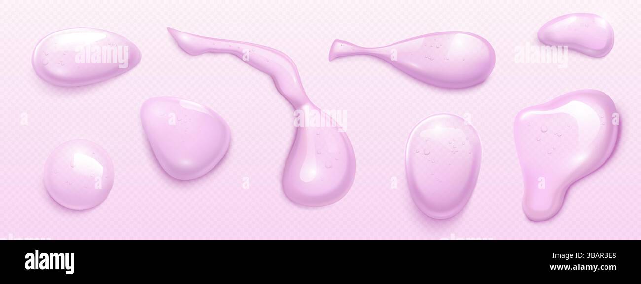 Pink cosmetic gel drops set isolated on transparent background. Vector ...
