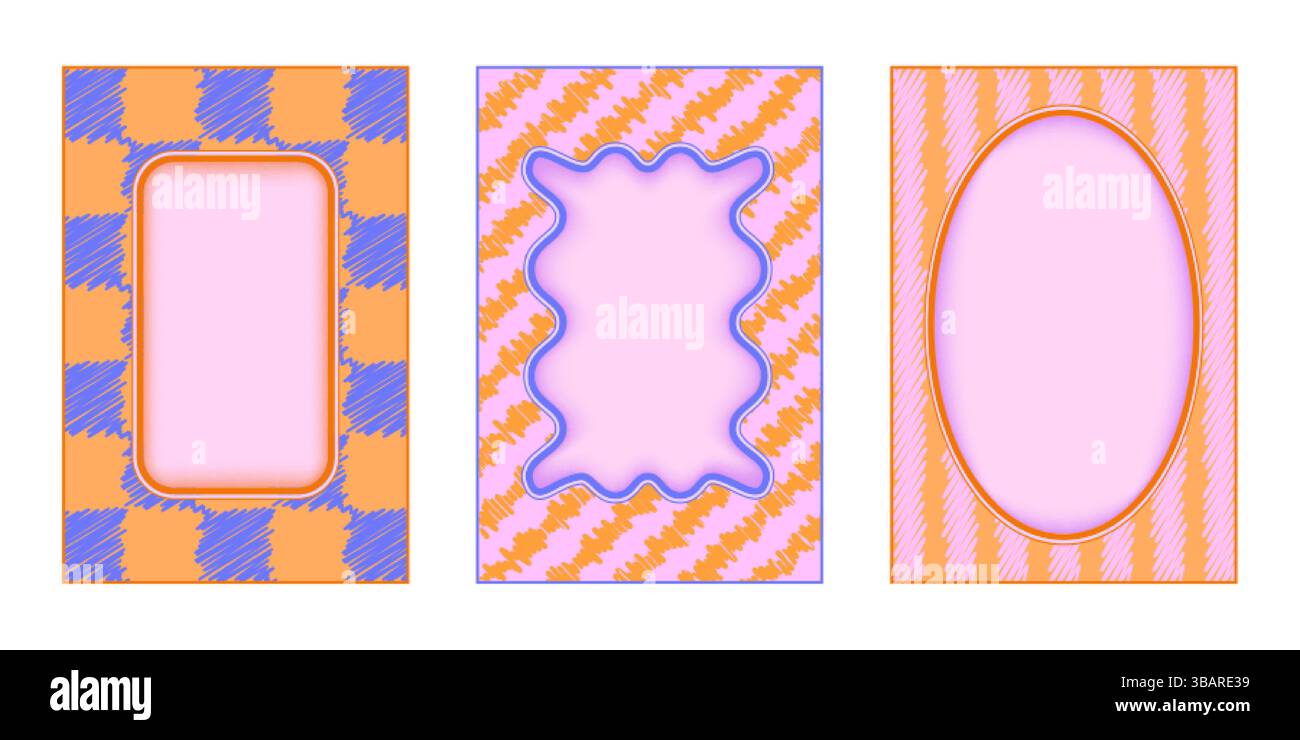 Groovy border wavy frames set - rectangular checkered pattern, diagonal ...