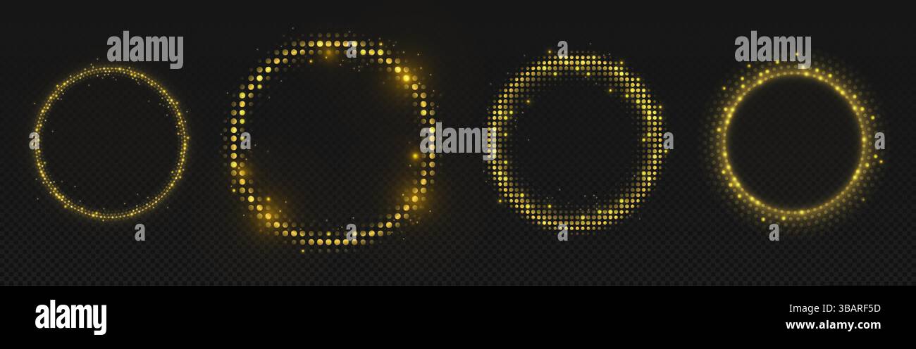 Golden halftone circles set - shiny dotted round frames, luxury golden ...