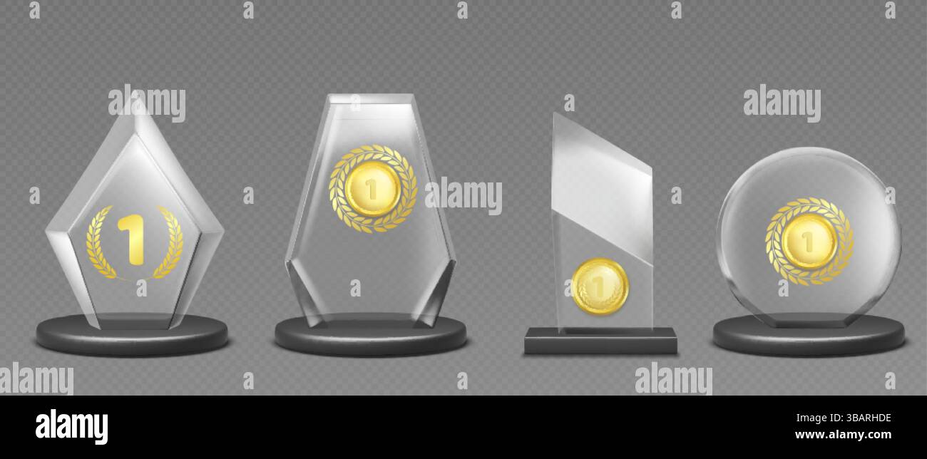 Glass winner award mockups set isolated on transparent background ...