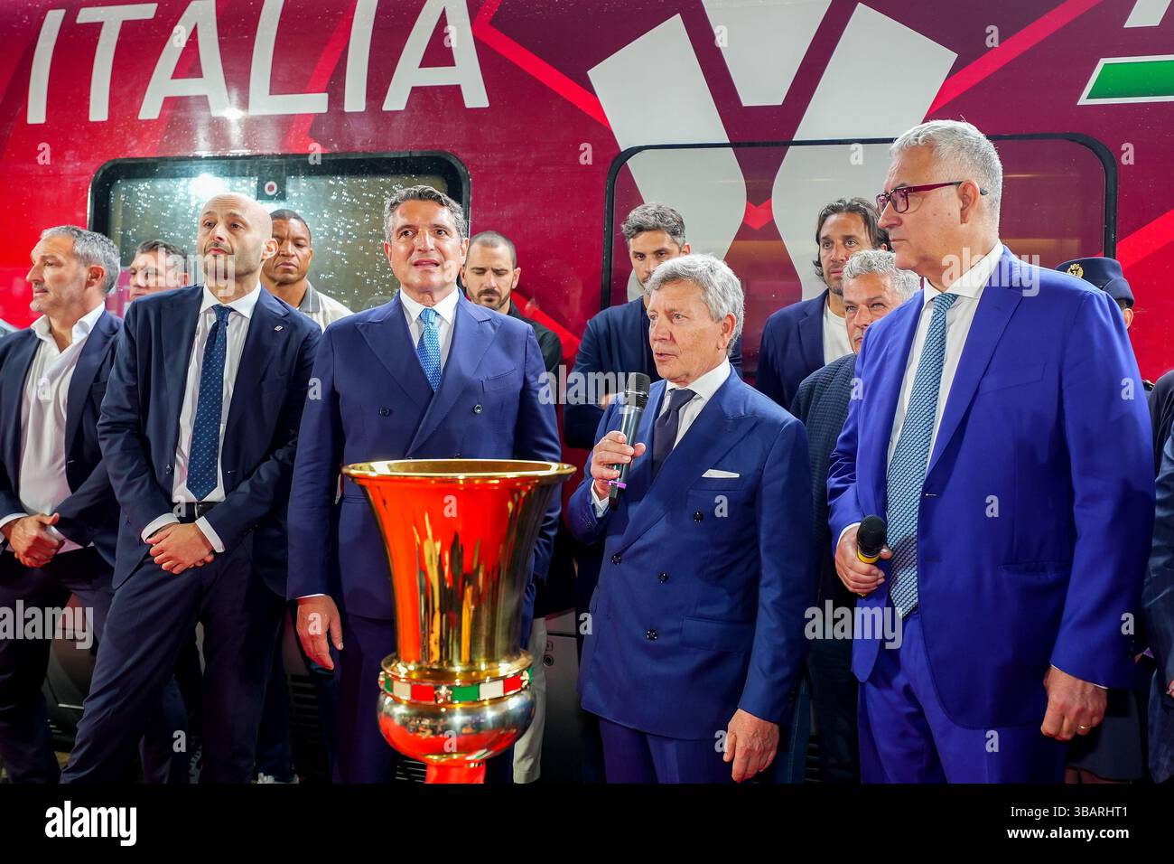 Roma, Italia. 13th May, 2025. the press conference at train station ...