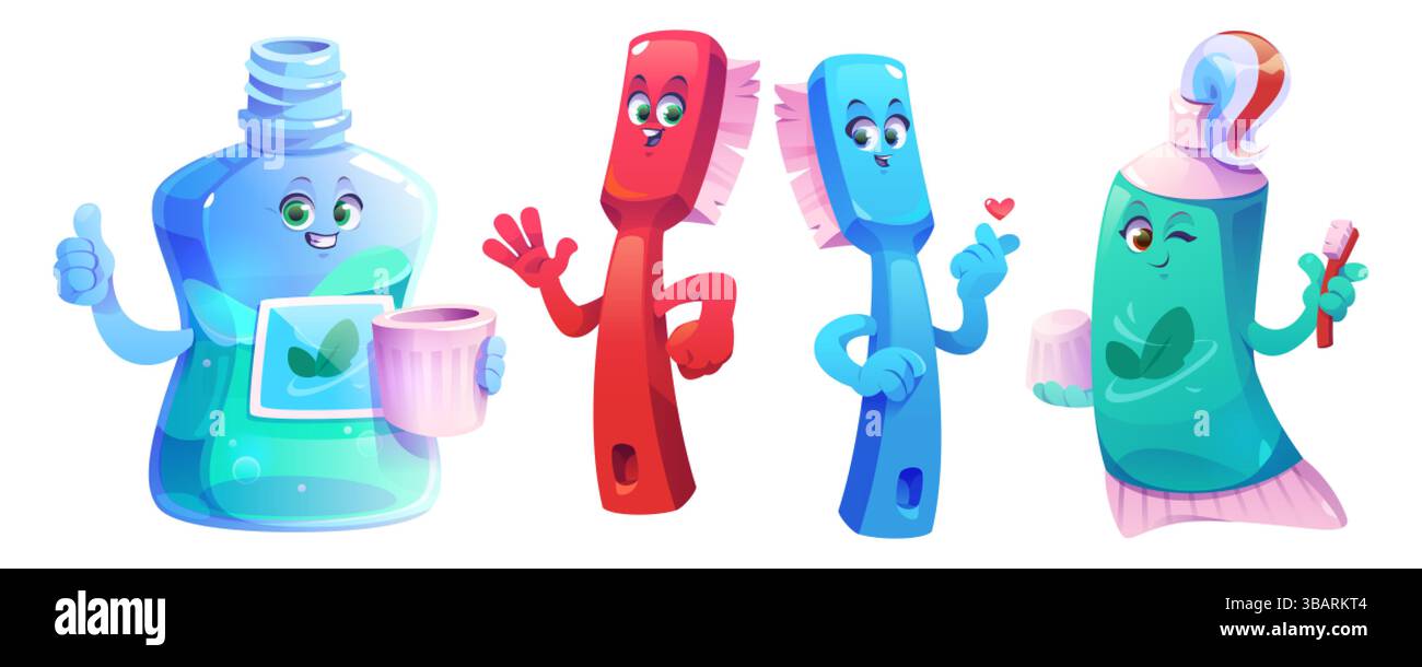 Kids tooth care characters set isolated on white background. Vector ...