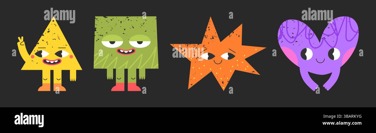 Geometric doodle face emoticon set - laughing yellow pointy triangle ...