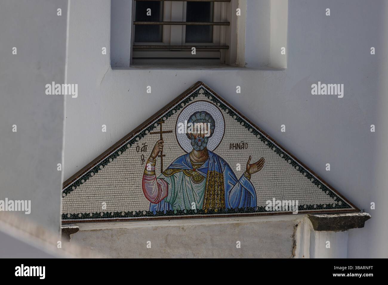 Christ with blessing gesture, mosaic, Fira, island of Santorini, Greece ...