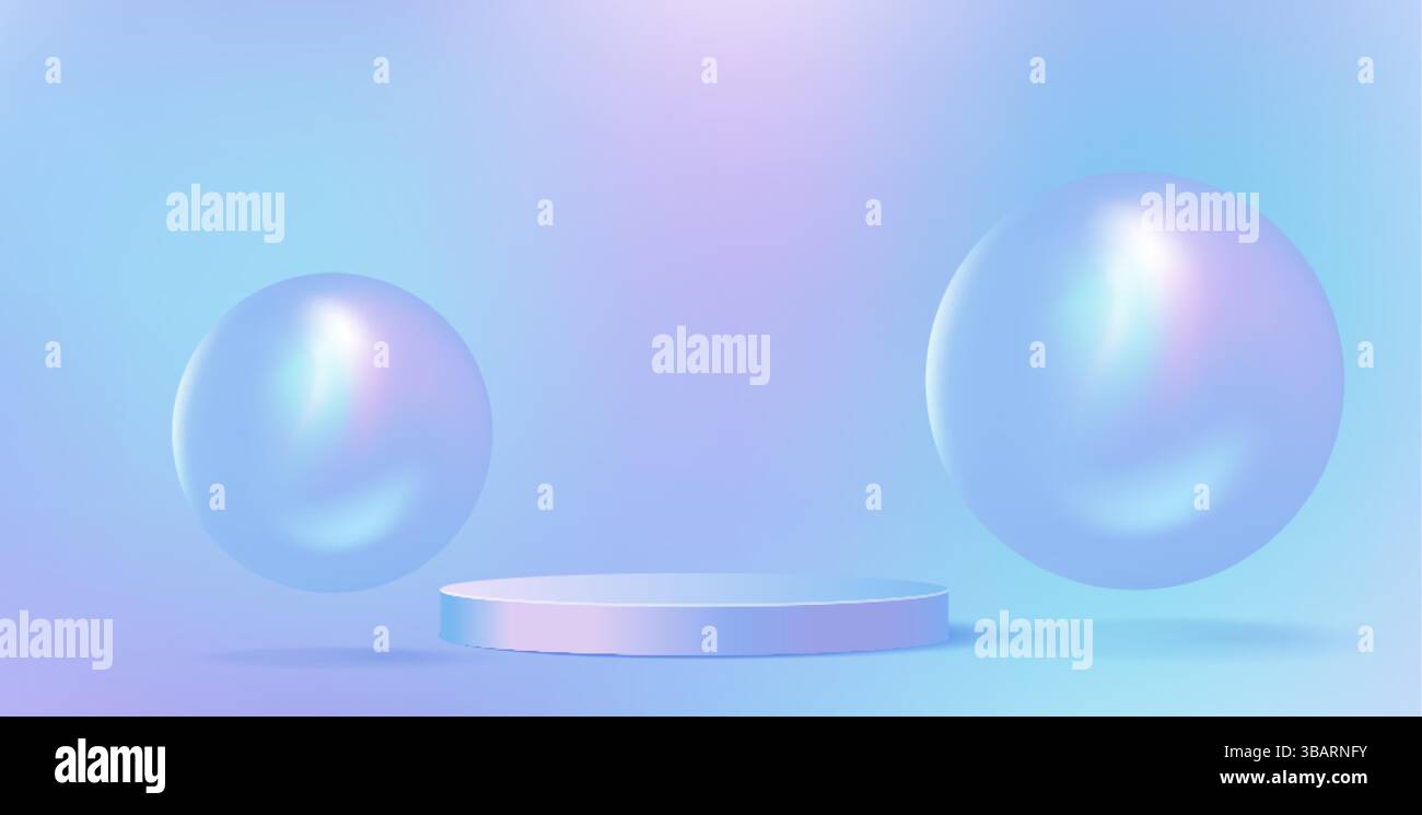 Hologram 3d stage with circular podium and floating balls. Realistic ...