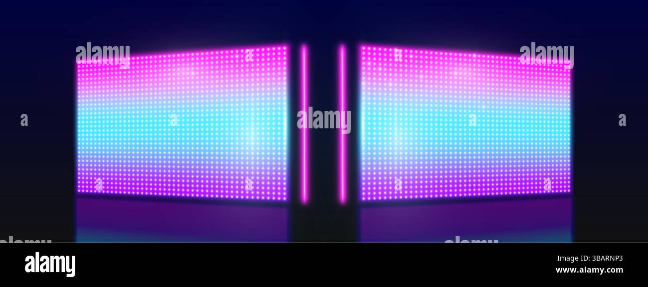 LED screen panels set glowing on dark background - large stadium or ...