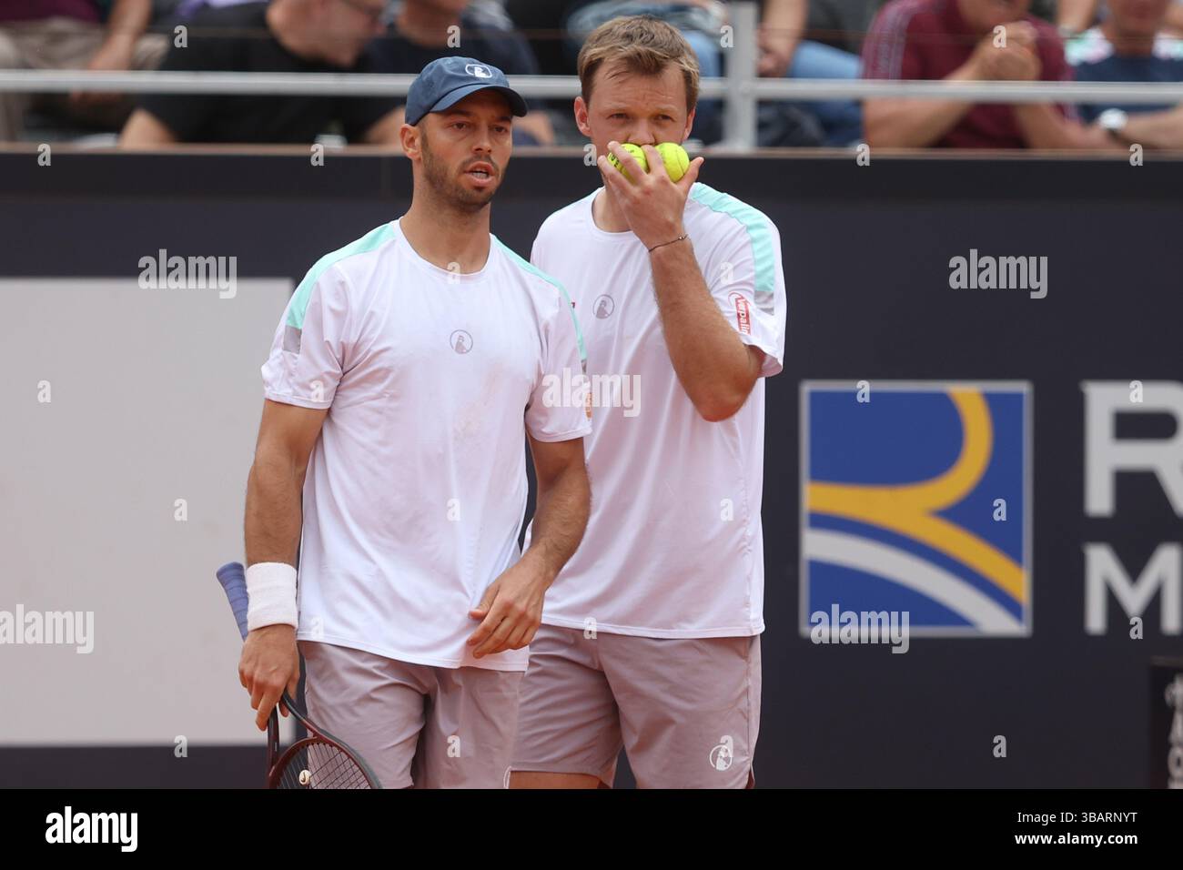 Rome, Italy 05/13/2025: Round 16, men's doubles, K.Krawietz - T.Puetz (GER) win against M.Ebden ...