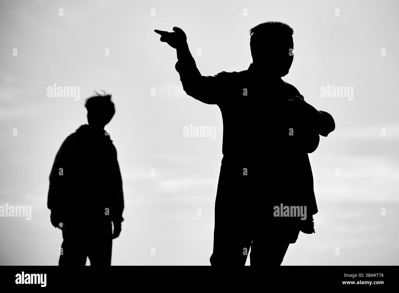 A man gestures expressively as another figure watches, captured in ...