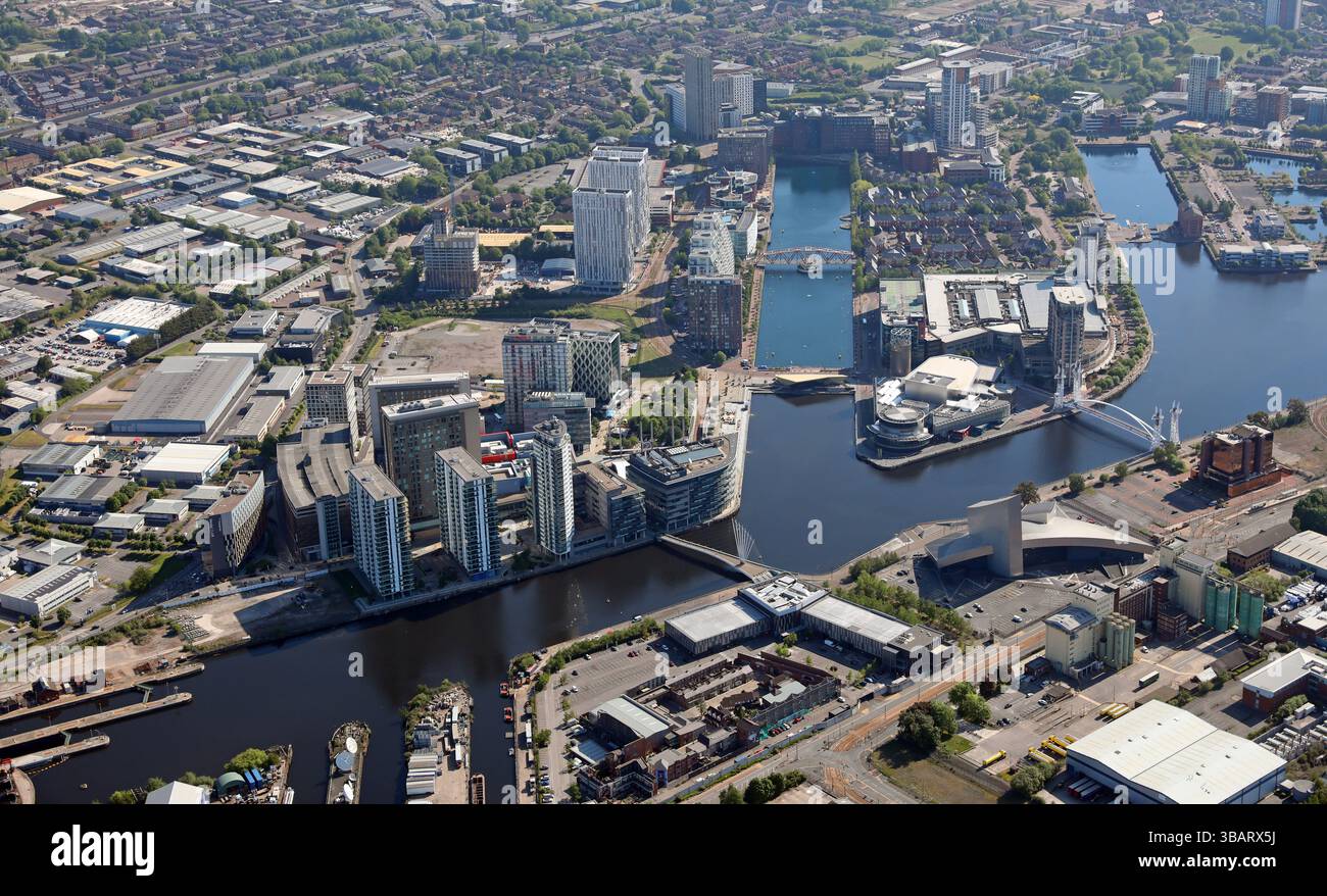 aerial view of MediaCityUK or just MediaCity in Salford Quays, Salford ...