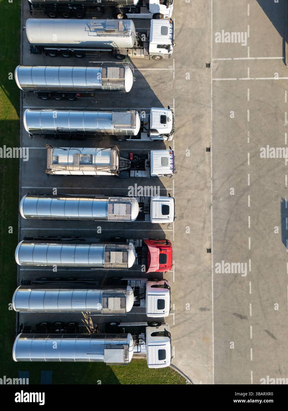Fleet of trucks with tank trailers. Aerial view Stock Photo - Alamy