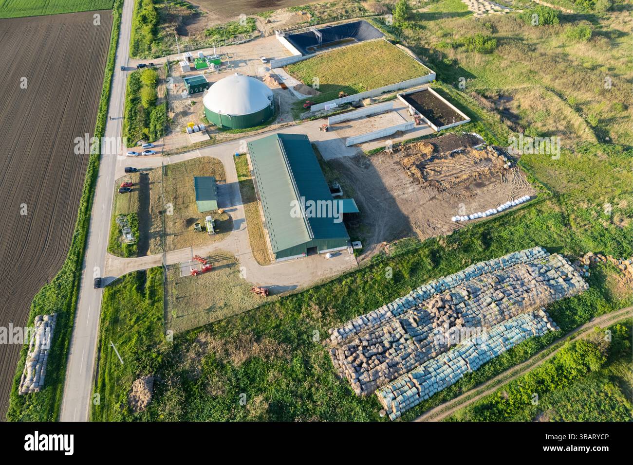 Aerial view of farm with biogas production Stock Photo - Alamy