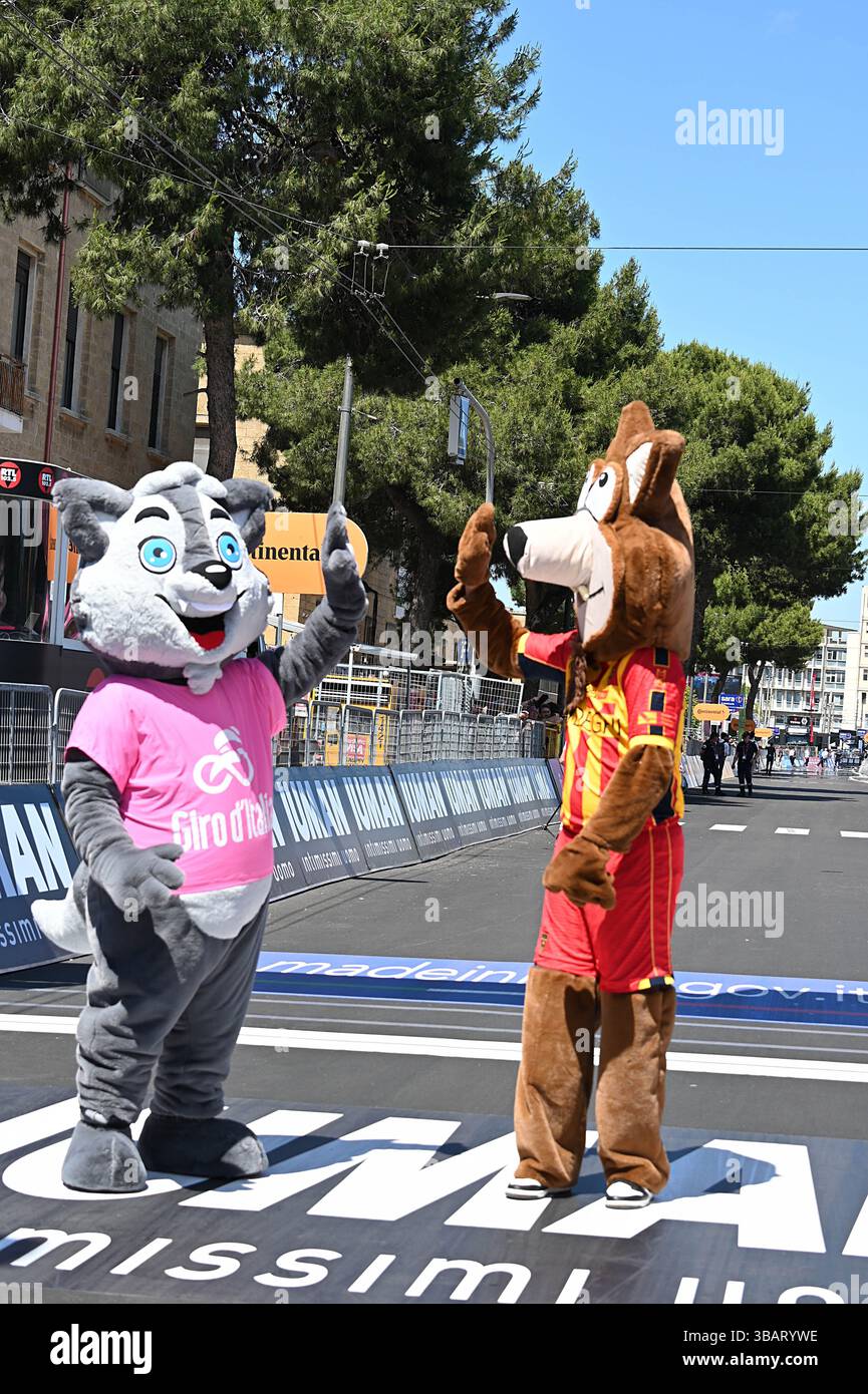 Lecce, Italy. 13th May, 2025. Giro d'Italia mascot (Wolfie) and Us ...