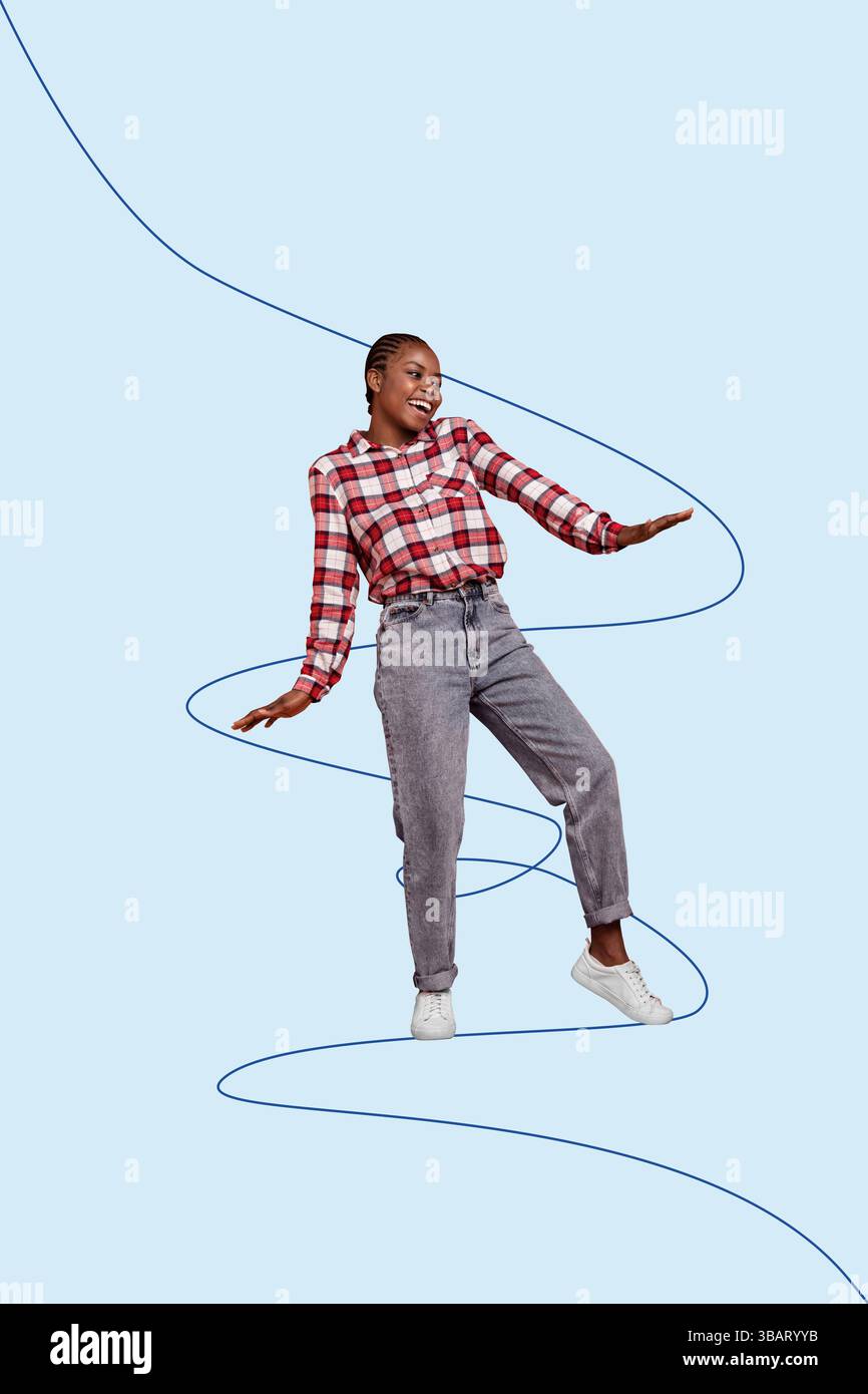 Trend abstract collage of person stand dance with moving lines on blue ...