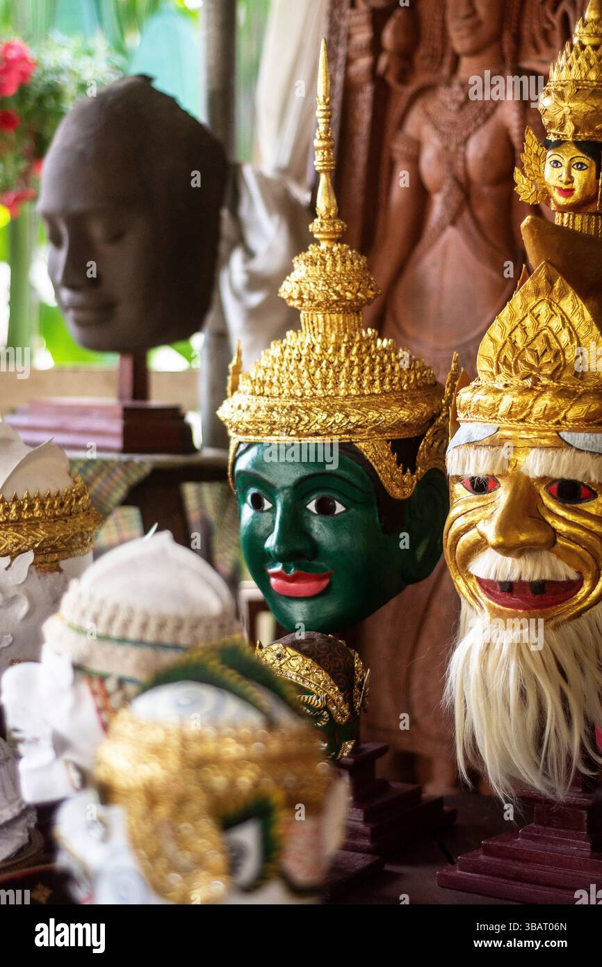 different traditional Lakhon Khol Khmer Masks on display in cambodia ...