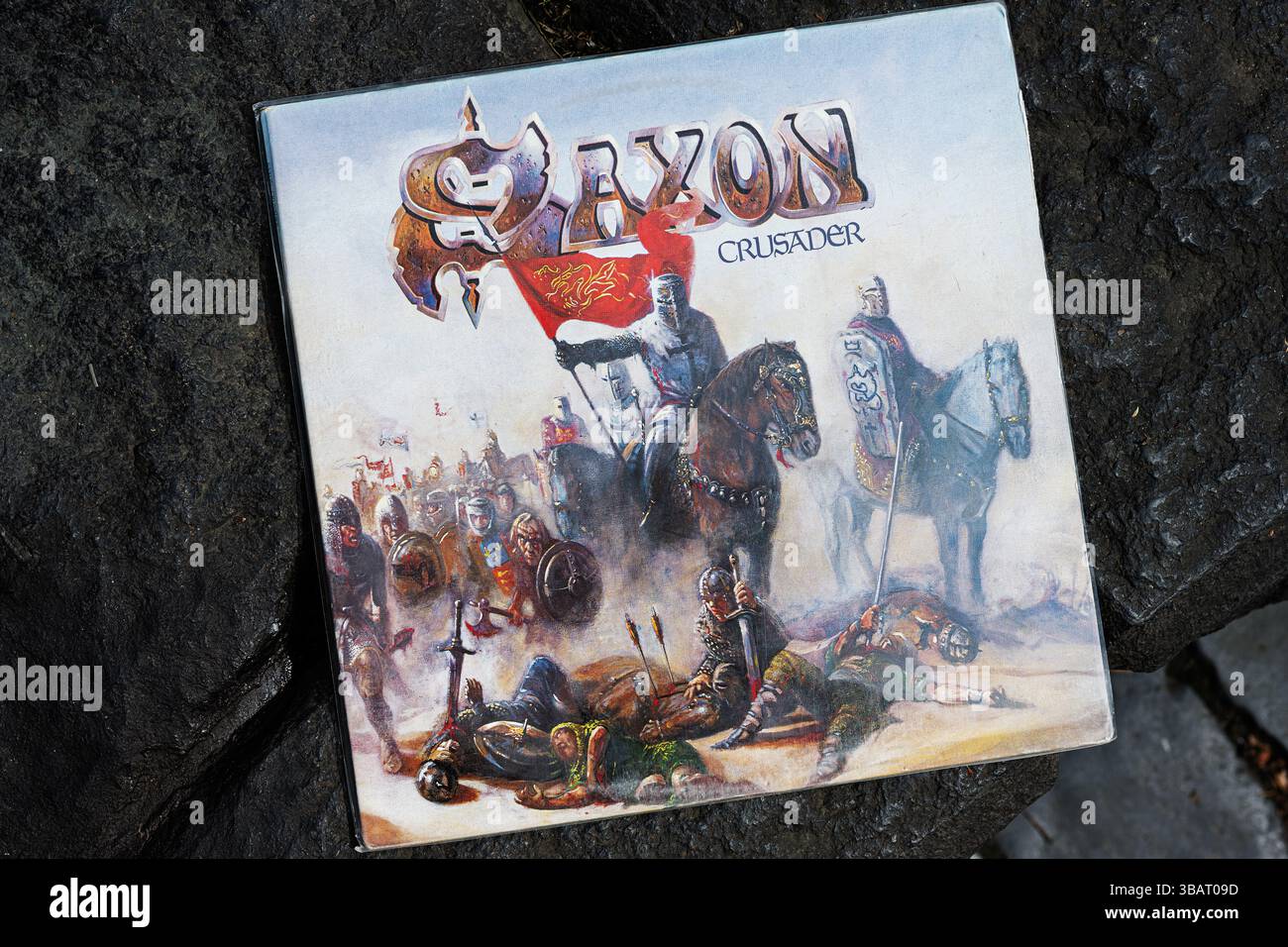 Lviv, Ukraine - May 13, 2025: Close-up view of Saxon 1984 Crusader ...