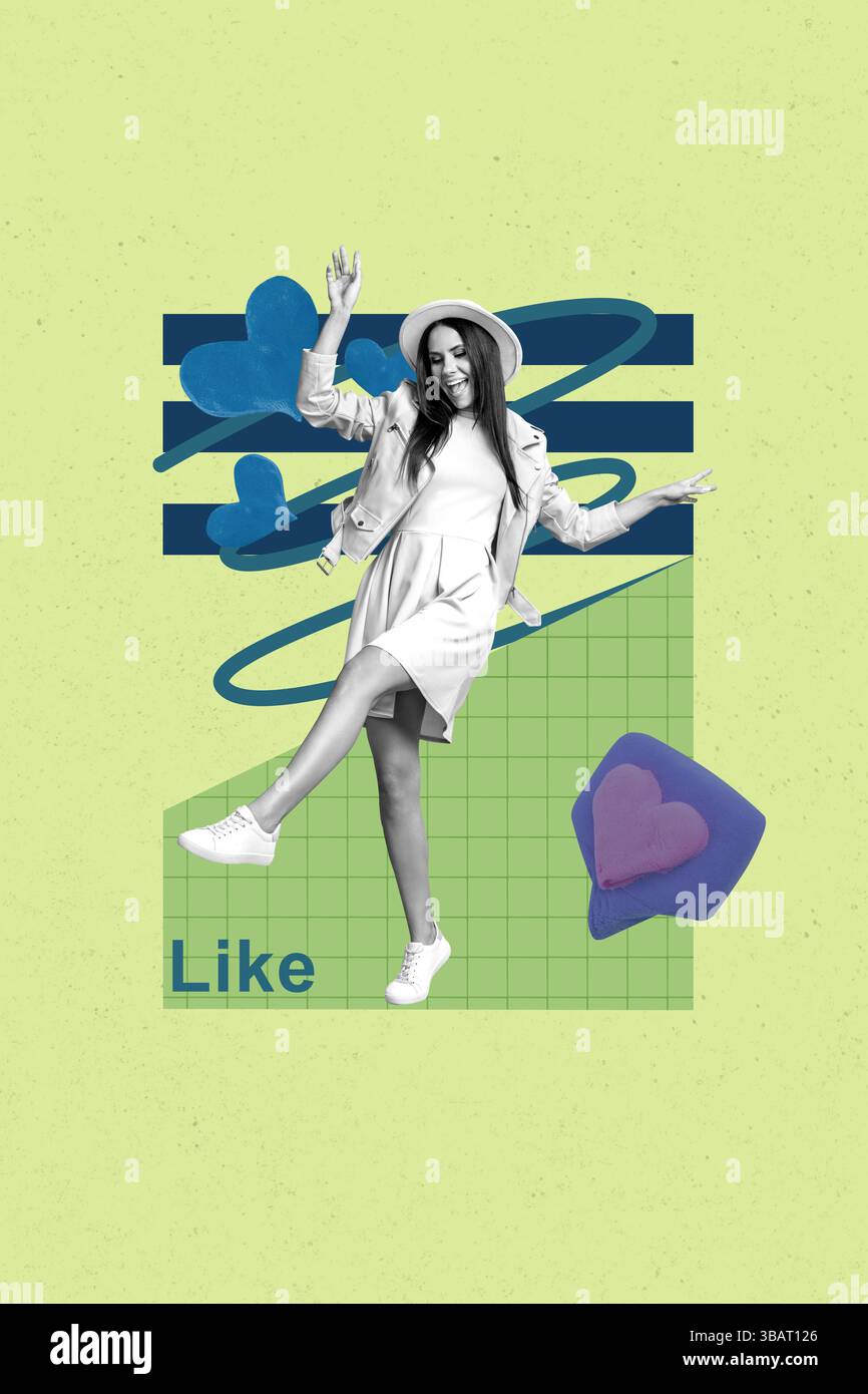 Vertical collage of popular influencer surrounded by like notifications ...