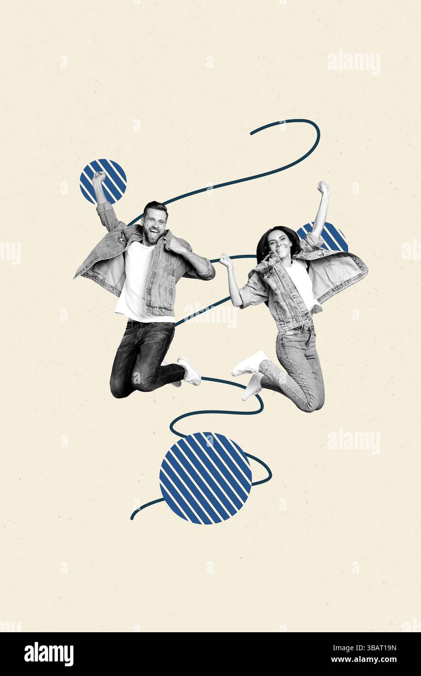 Surreal trend collage of people air fly on color background with ...