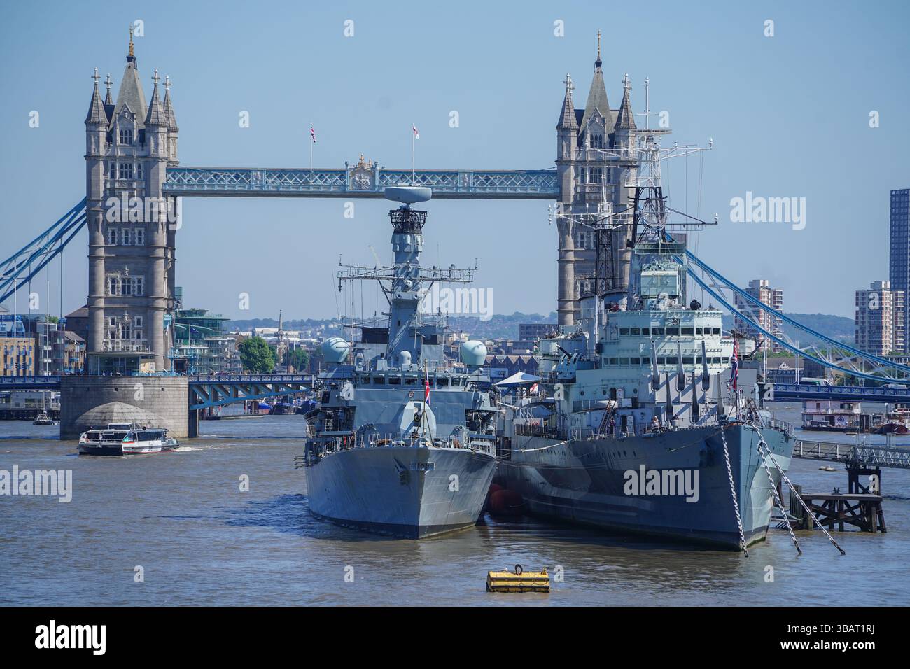 London UK 13 May 2025. HMS Sutherland Royal Navy Type 23 frigate has ...