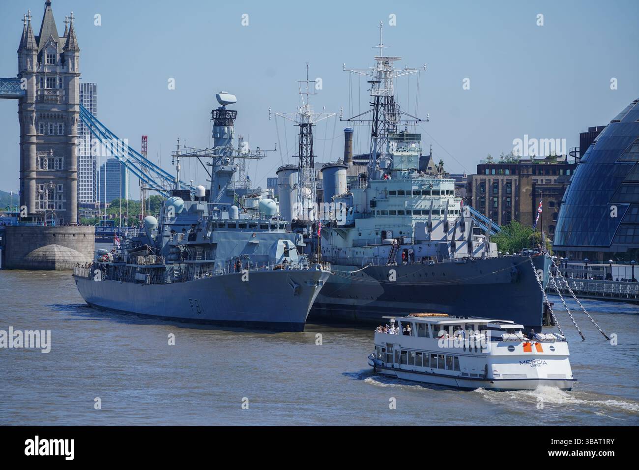 London UK 13 May 2025. HMS Sutherland Royal Navy Type 23 frigate has ...