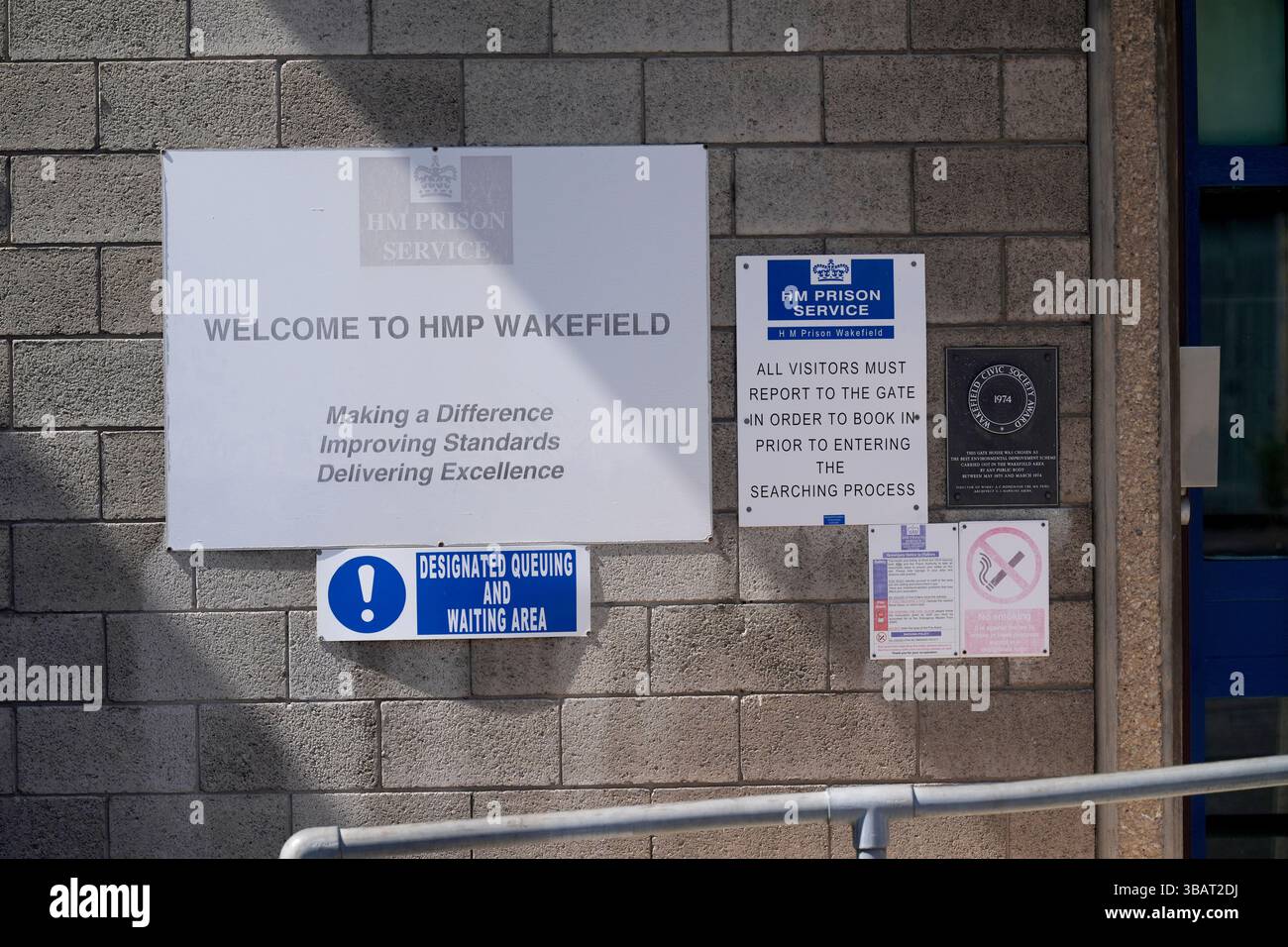A view of signage outside HMP Wakefield in West Yorkshire, where Peter ...