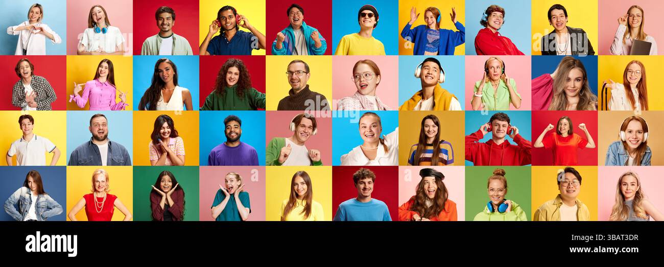 Collage of smiling young people from different cultural backgrounds ...