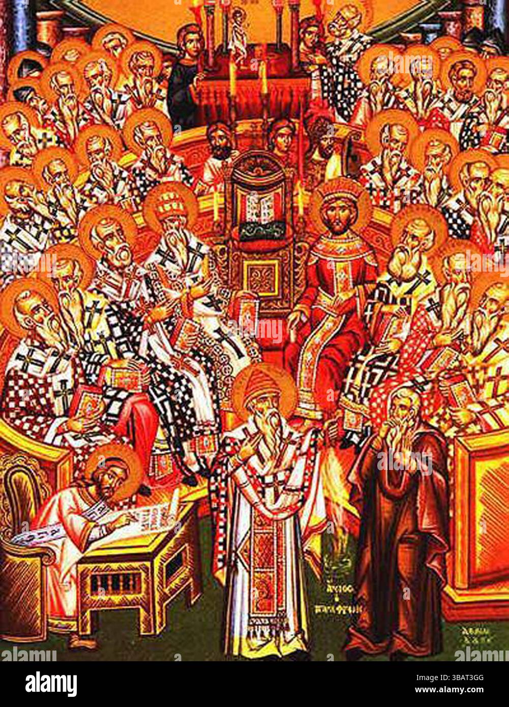 Eastern Orthodox icon depicting the First Council of Nicea (325 Stock ...