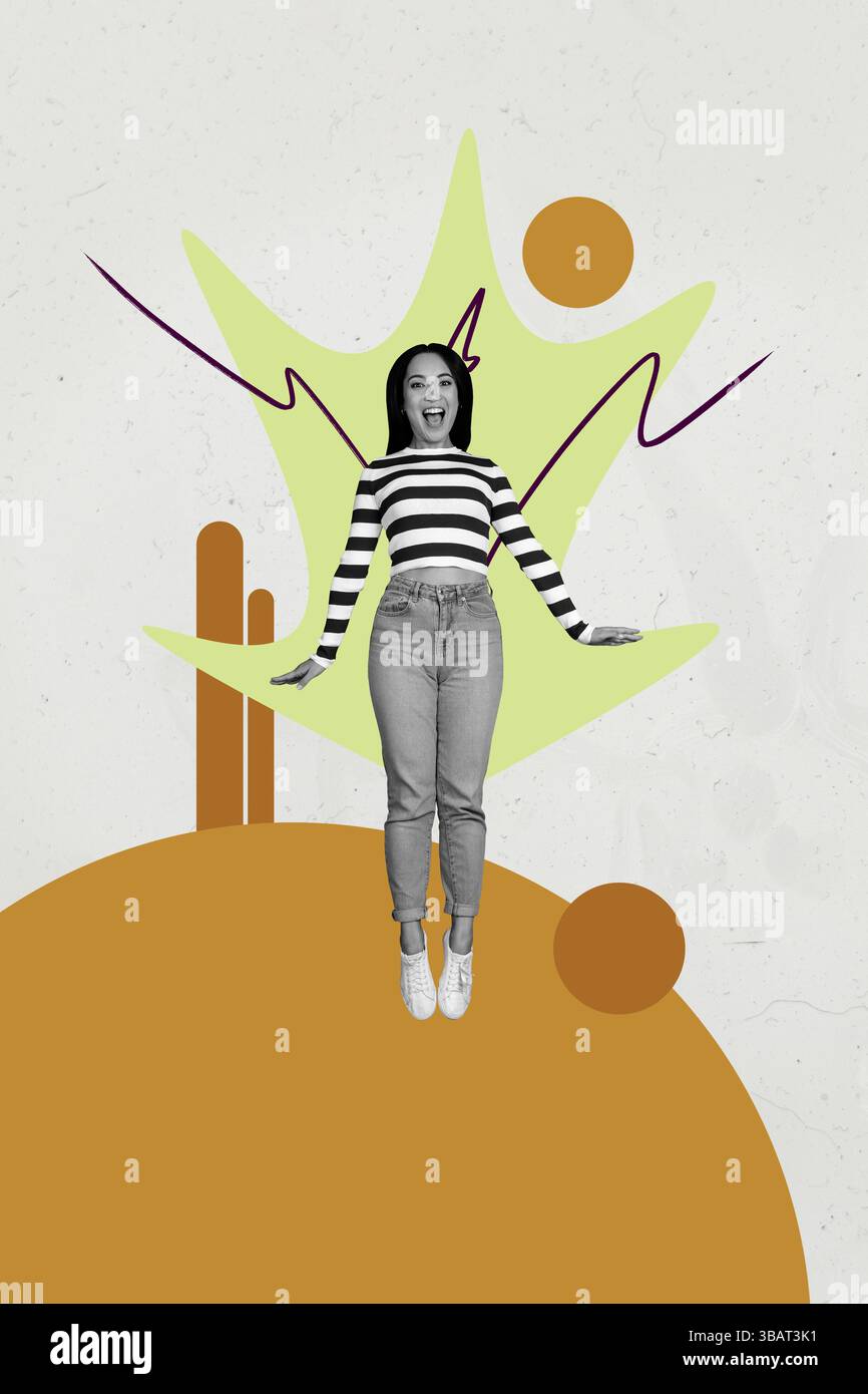 Image vertical 3d collage poster of happy businessman businesswoman run ...