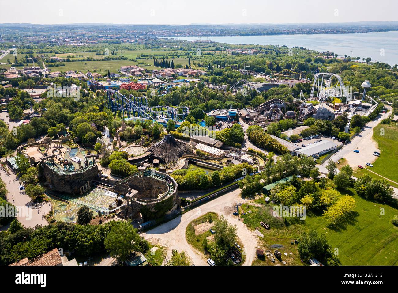 Aerial drone view of an amusement park Gardaland at Lake Garda, Italy ...