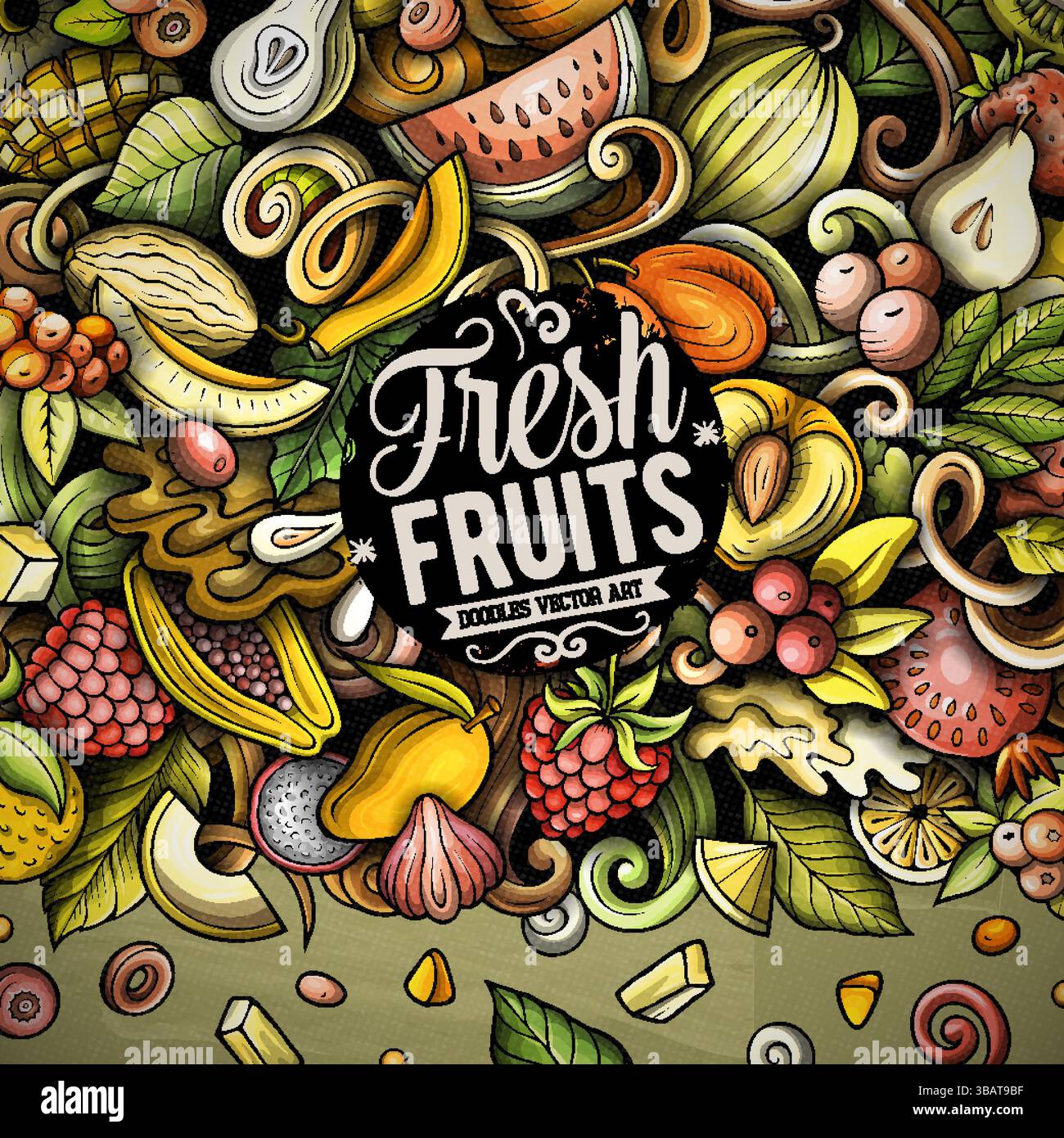 Fresh Fruits cartoon vector doodles frame illustration Stock Vector ...