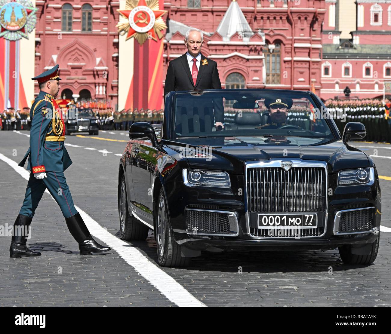 Moscow, Russia. 09th May, 2025. Russian Defense Minister Andrei Belousov during the parade ...