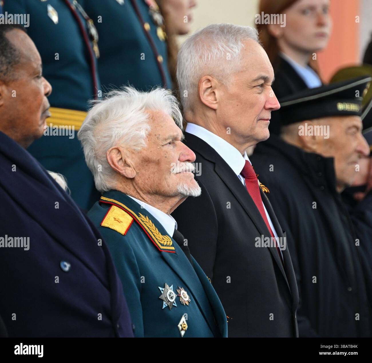 Moscow, Russia. 09th May, 2025. Russian Defense Minister Andrei Belousov (right) during the ...