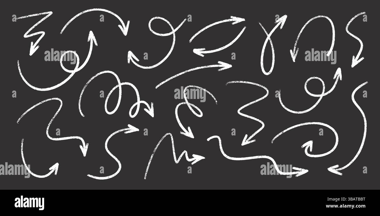 Chalkboard arrow doodles pack - white chalk hand drawn swirls, chaotic ...