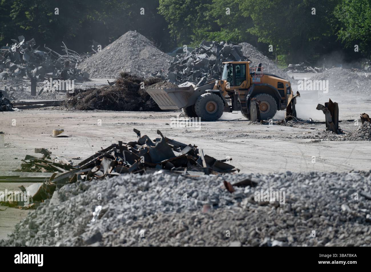 Demolition excavators at work, demolition work on the former continuous ...