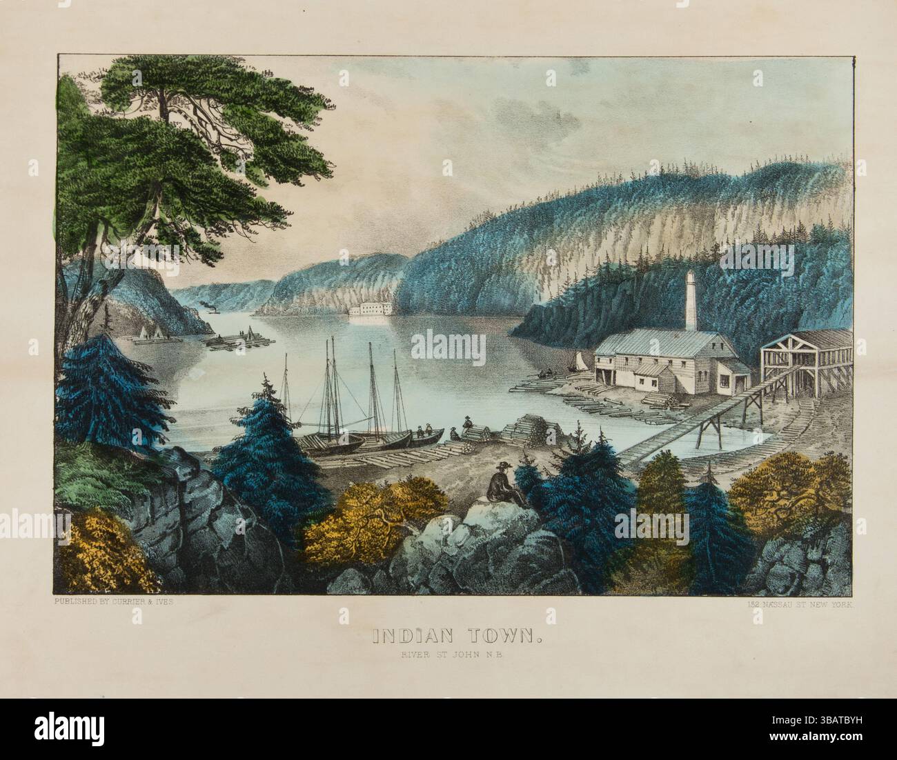 Indian Town. River St. John New Brunswick. Vintage Lithograph Art ...