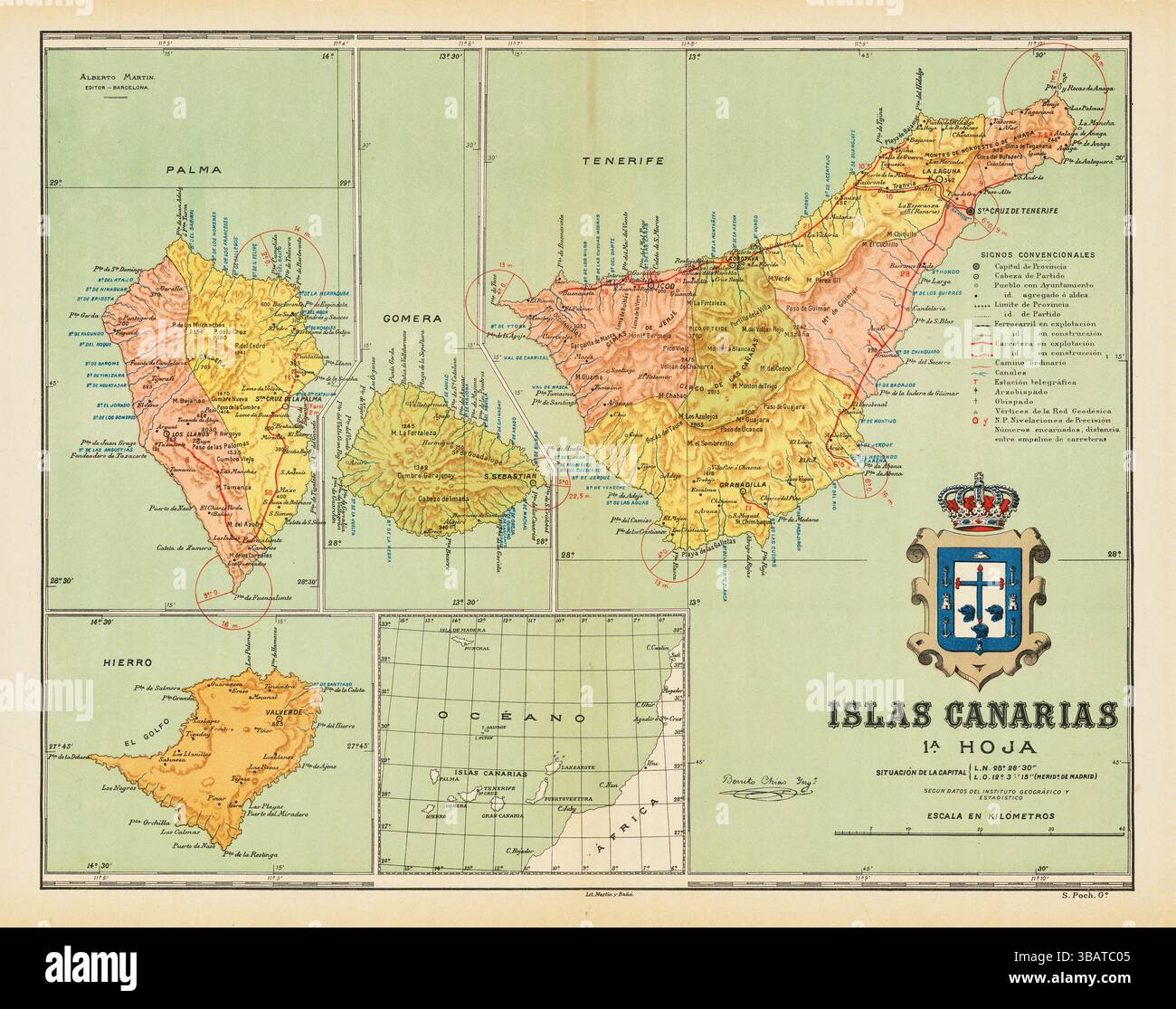 map of four of the major islands in the Grand Canaries (Islas Gran ...
