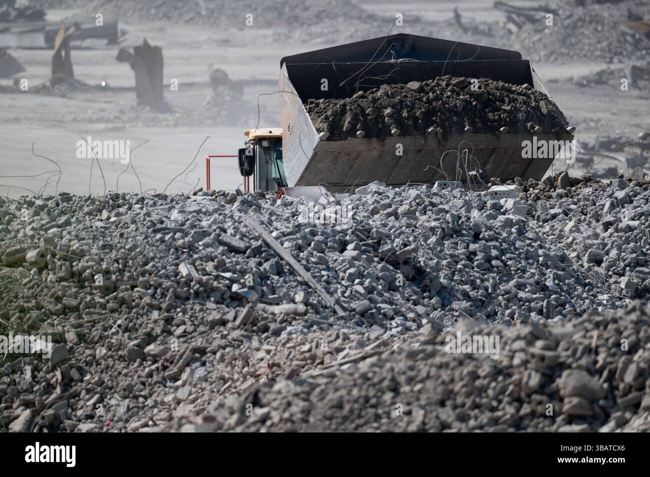Demolition excavators at work, demolition work on the former continuous ...