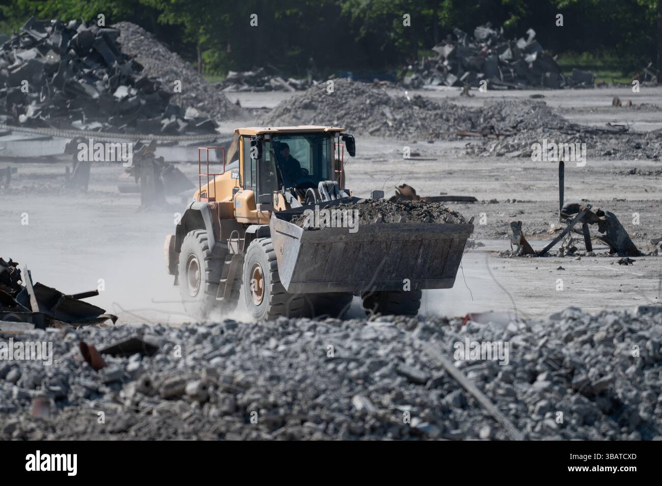 Demolition excavators at work, demolition work on the former continuous ...